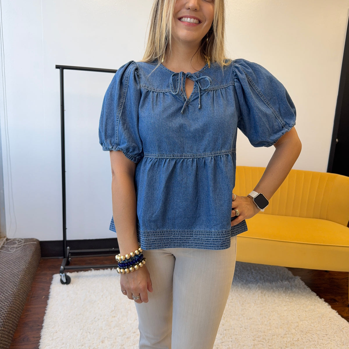 Hello Dolly Baby Doll Medium Wash Puff Denim Top – Z & Joxa Co.