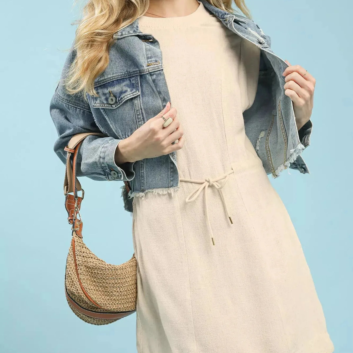 Umgee Seaside Scallop Linen Mini Dress with Scallop Hem in Oatmeal – Z ...
