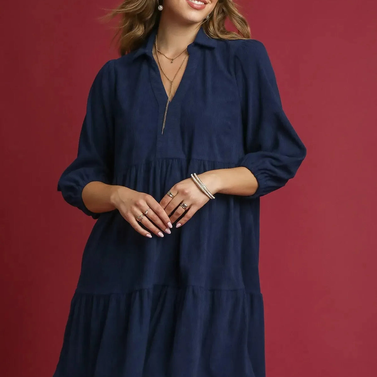 Umgee Velvet Valley Tiered Corduroy Balloon Sleeves Dress – Z & Joxa Co.